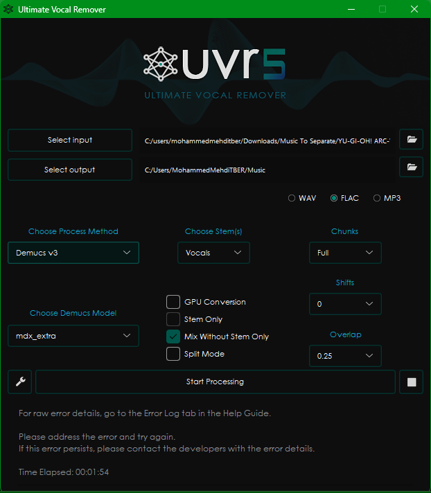 Unable to use demucsv3 process method · Issue #216 · Anjok07/ultimatevocalremovergui · GitHub