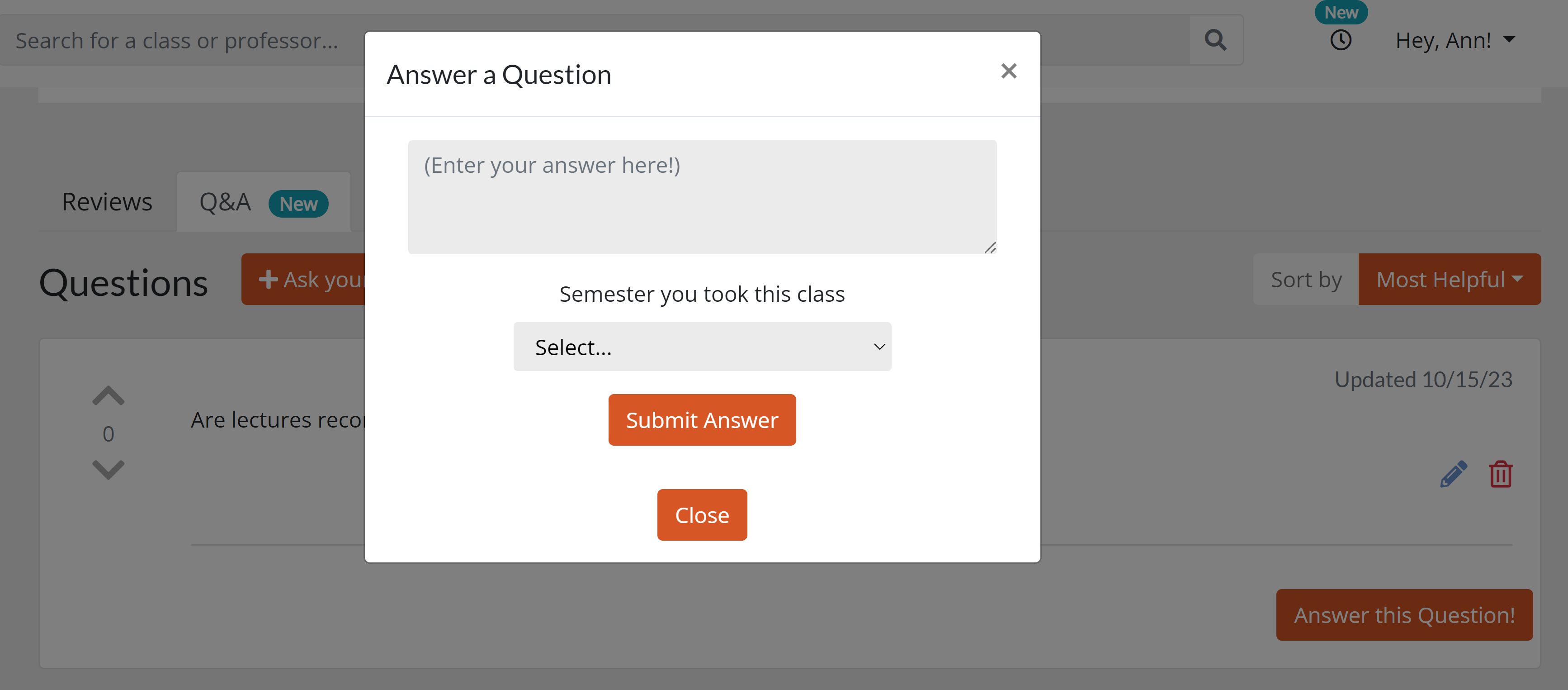 Q&A UI Improvement · Issue #699 · thecourseforum/theCourseForum2 · GitHub