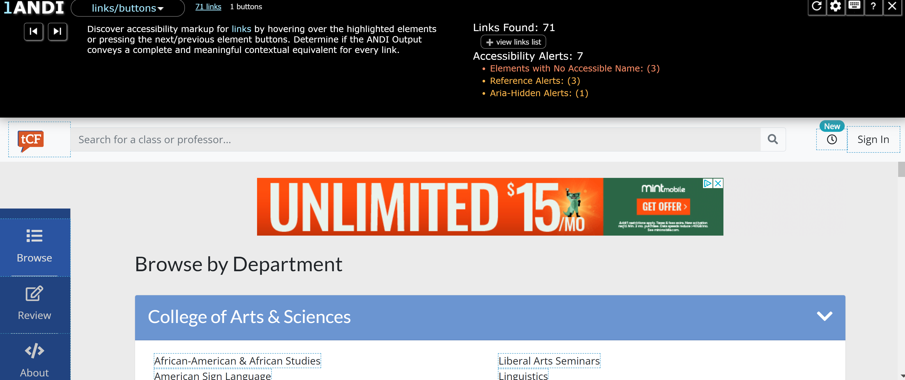 ANDI Check on Browse Page · Issue #722 · thecourseforum/theCourseForum2 · GitHub