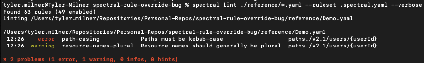 Spectral no longer respecting rule overrides · Issue #2505 · stoplightio/spectral · GitHub