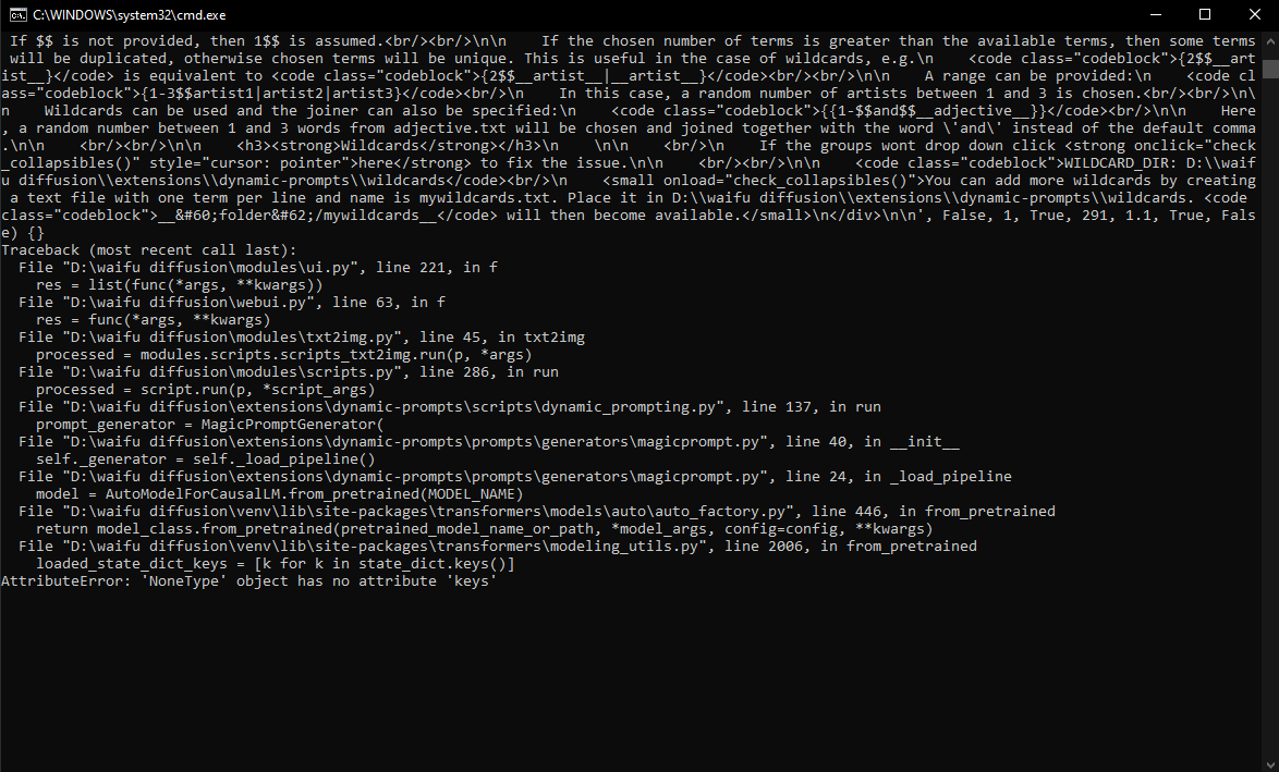 errors while using Magic prompit · Issue #47 · adieyal/sd-dynamic-prompts · GitHub