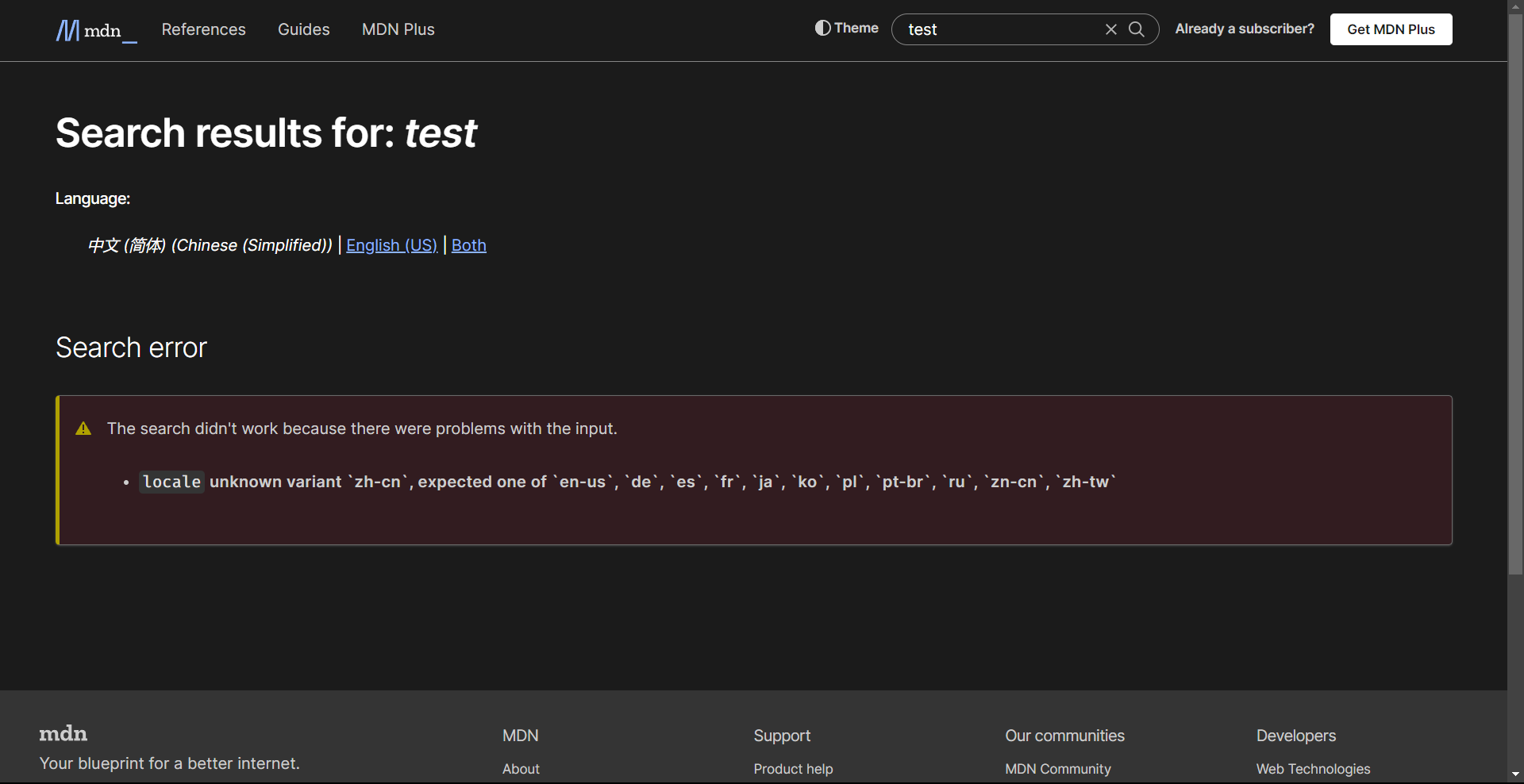 zh-cn search result page is broken · Issue #7534 · mdn/yari · GitHub