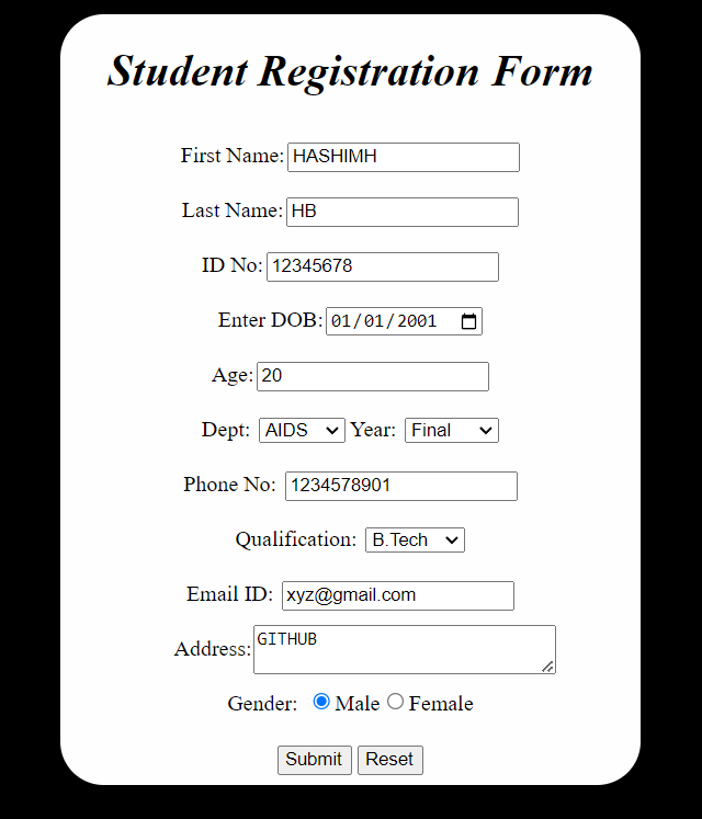 GitHub - HashimHB/WL-Task1: Student Registration form with (frontend ...