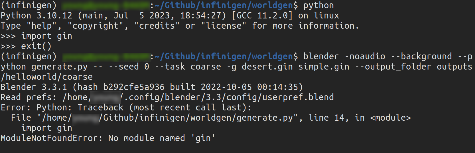 import gin ModuleNotFoundError: No module named 'gin' · Issue #135 · princeton-vl/infinigen · GitHub