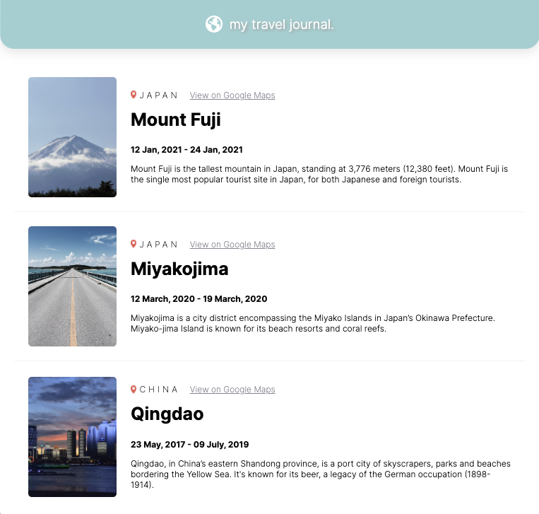 GitHub - AidanFournier/travel-journal: A static React website, created ...