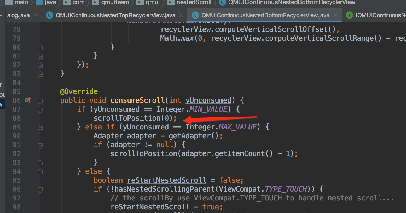 bottomRecycleView上拉加载更多更新数据返回到了顶部 · Issue #884 · Tencent/QMUI_Android · GitHub