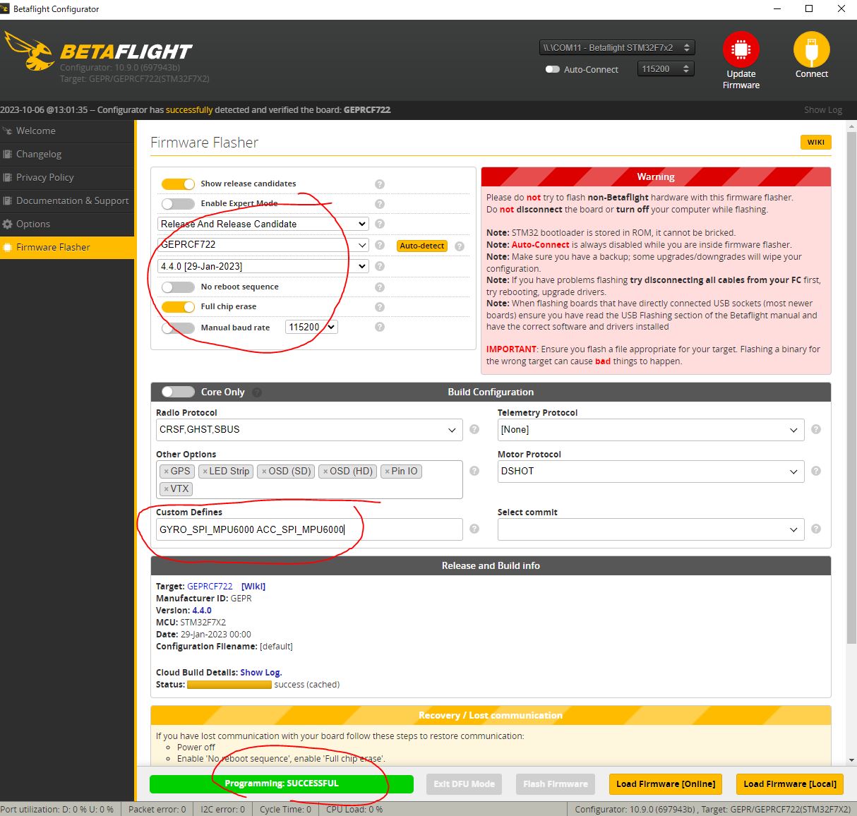 GEP RC GEP-F722-35A AIO lost Gyro and possibly other ports after flashing BF fireware 4.40 and 4 ...