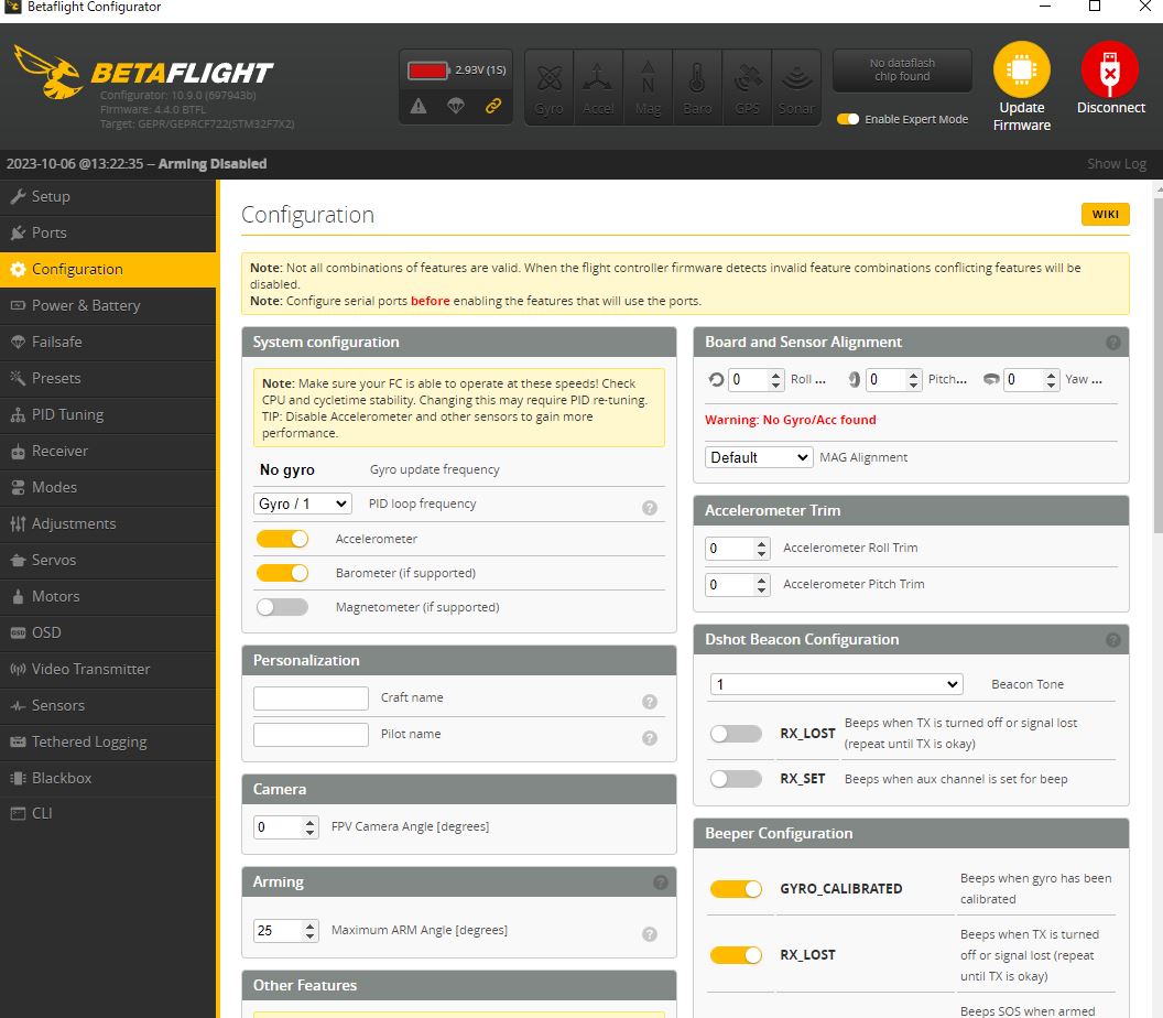 GEP RC GEP-F722-35A AIO lost Gyro and possibly other ports after flashing BF fireware 4.40 and 4 ...