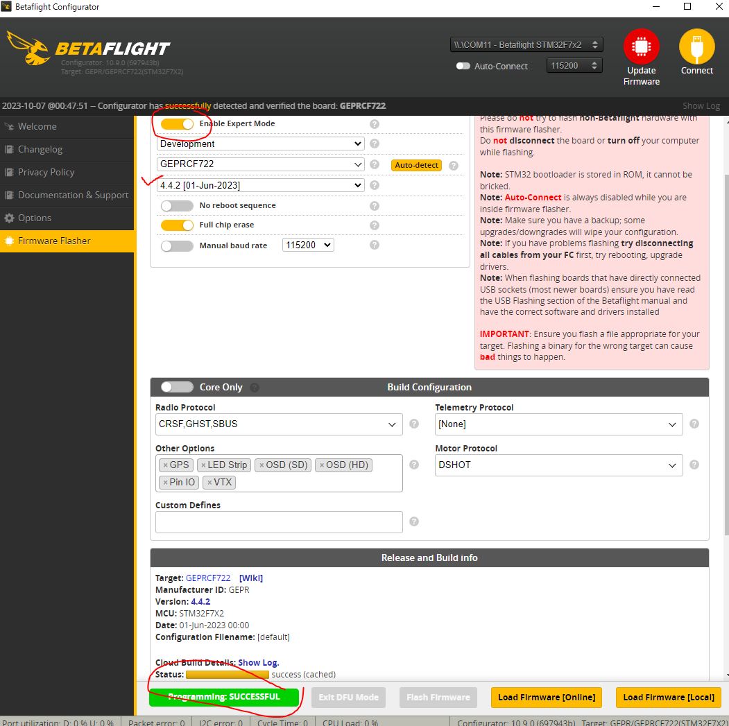 GEP RC GEP-F722-35A AIO lost Gyro and possibly other ports after flashing BF fireware 4.40 and 4 ...