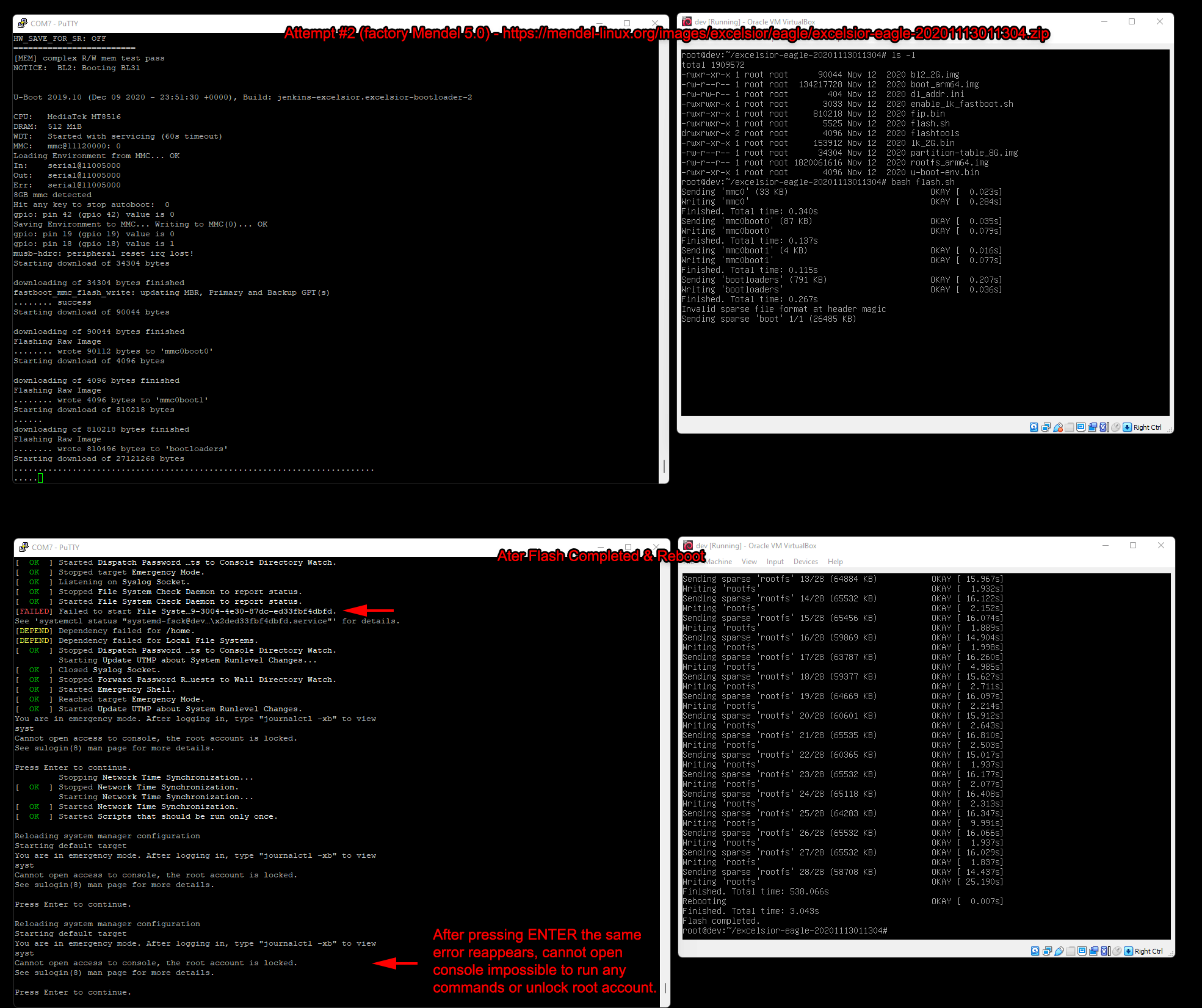 After flashing - You are in emergency mode. Cannot open access to console, the root account is ...