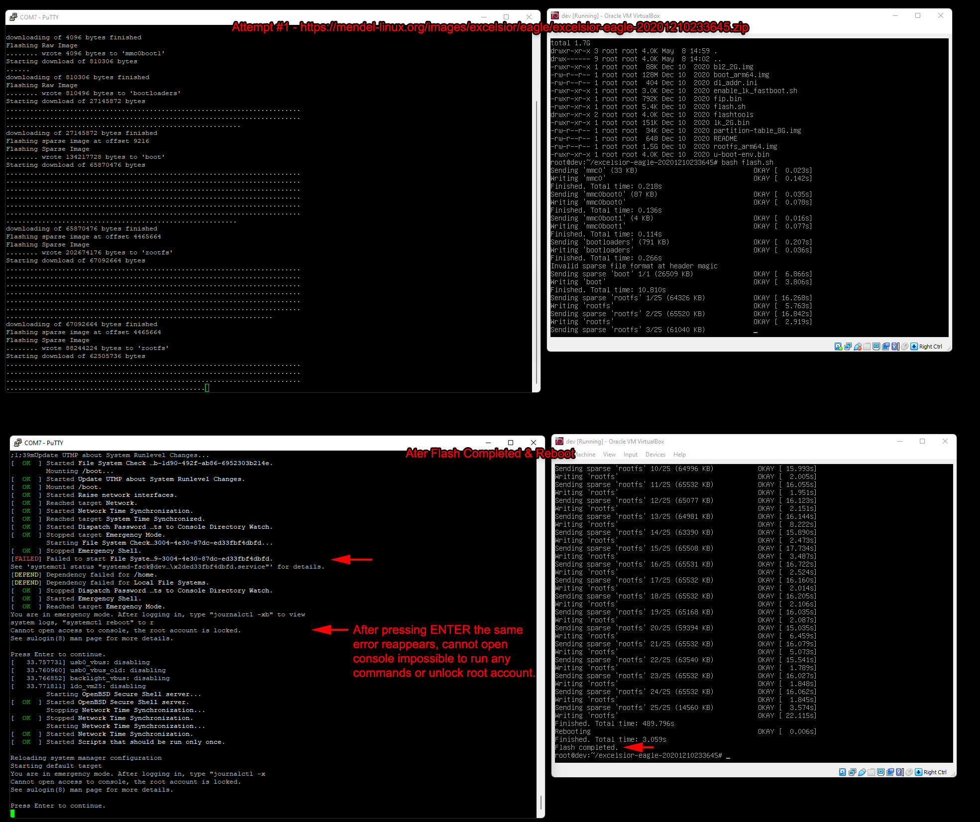 After flashing - You are in emergency mode. Cannot open access to console, the root account is ...