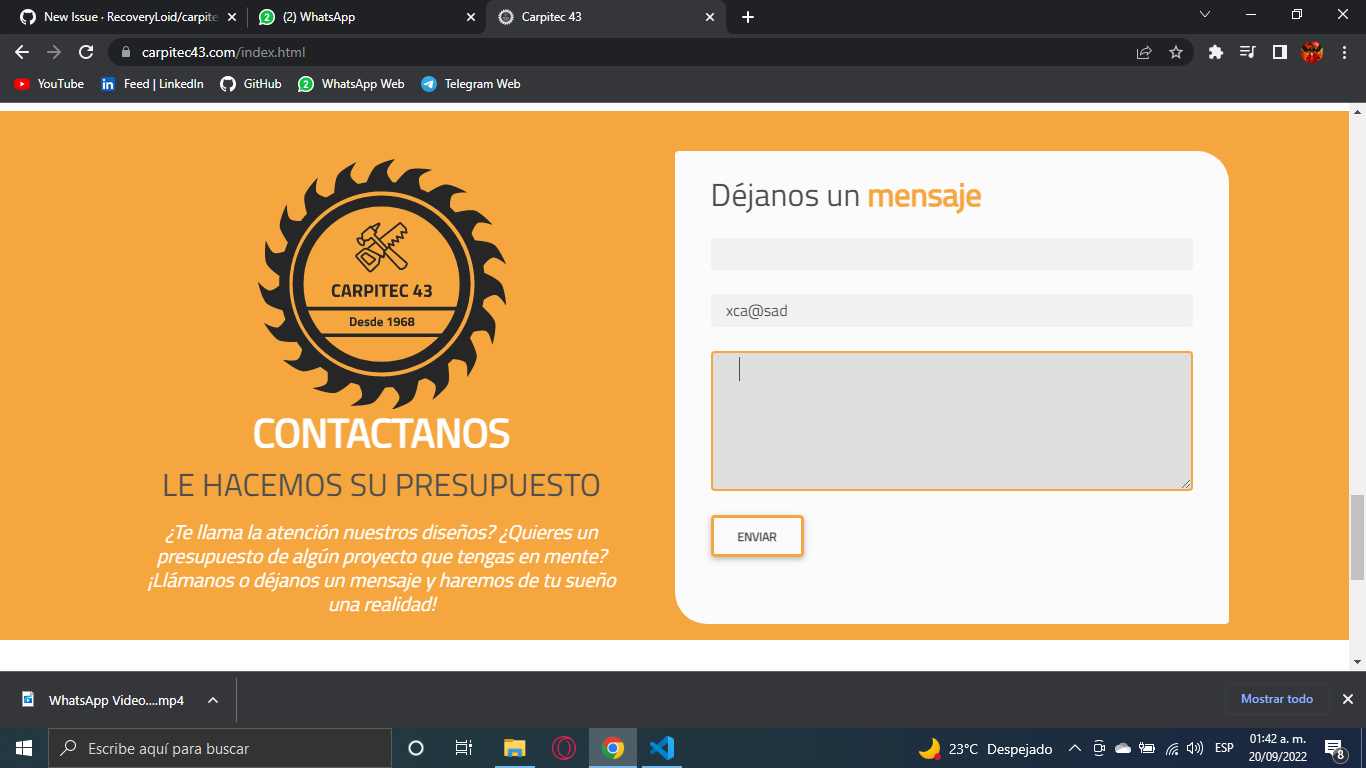 Validaciones en envíanos un mensaje y el botón de enviar debe ser mas grande · Issue #19 ...