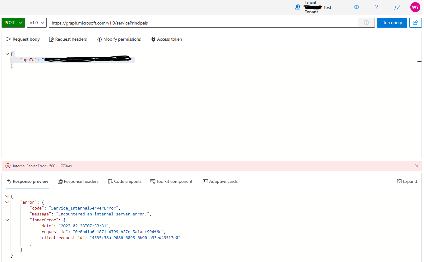 Got a 500 error when creating a service principal for first party app · Issue #2427 ...