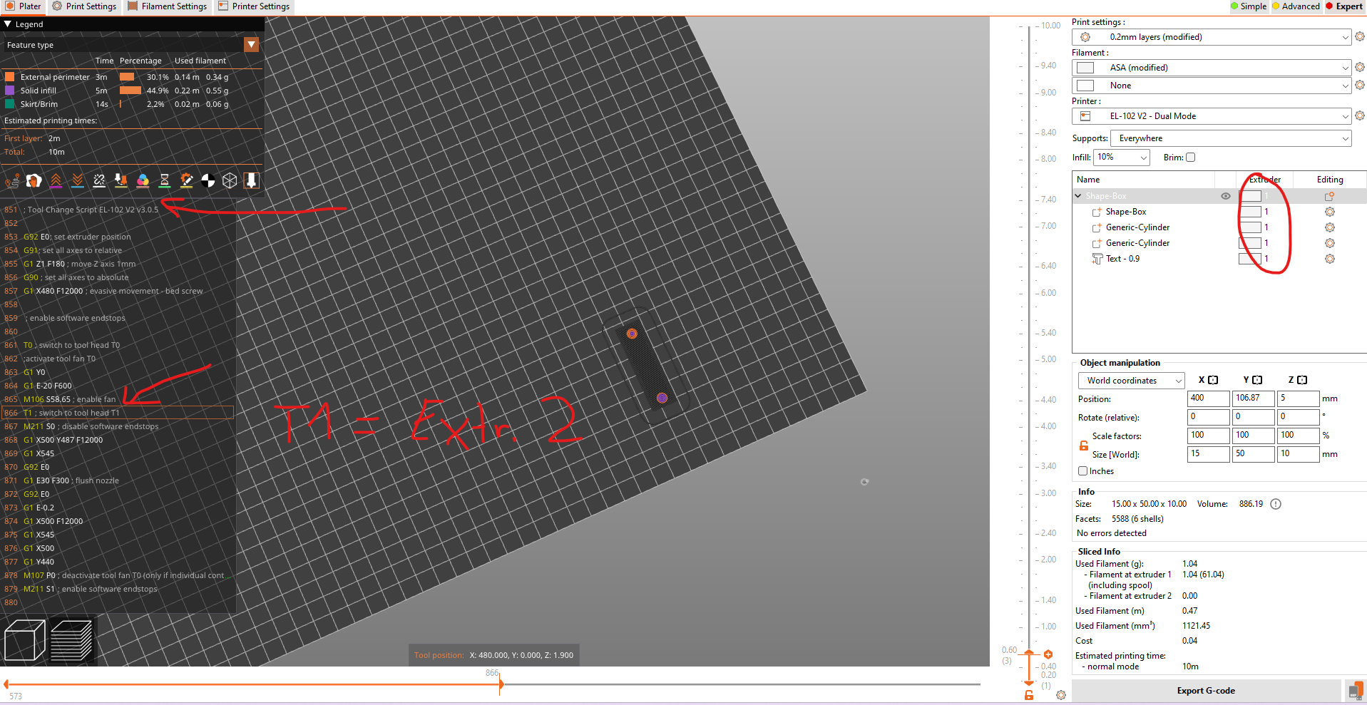 A Tool Change is triggered even though I assigned everything to extruder 1 · Issue #9994 ...