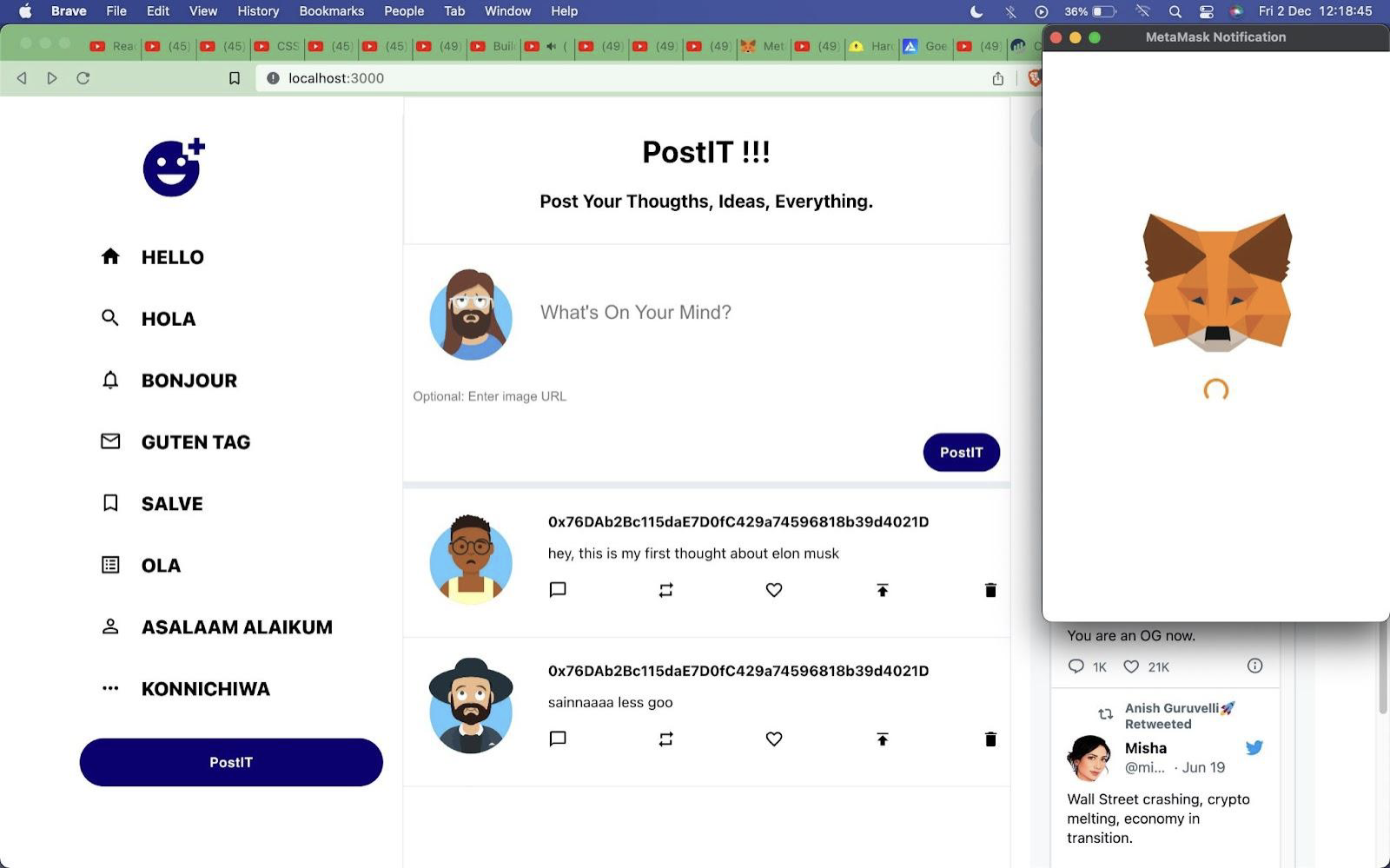 GitHub - AnishGuruvelli/twitter-clone-blockchain: twitter clone - POST IT!