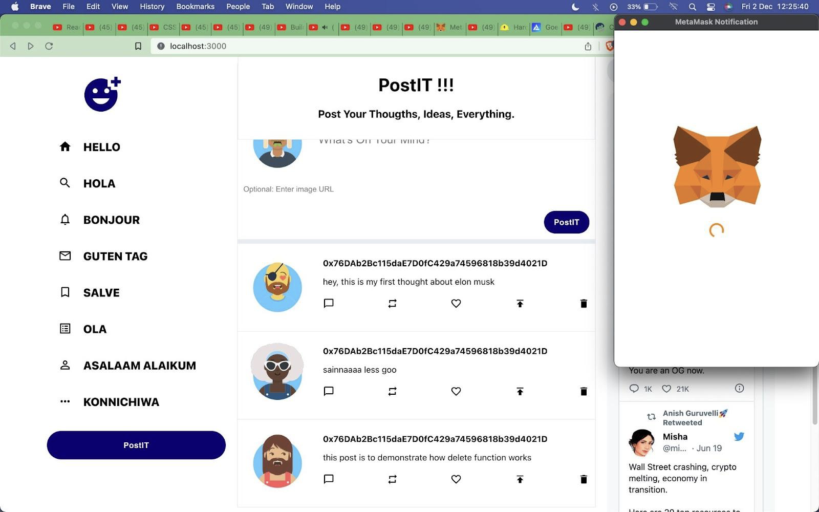 GitHub - AnishGuruvelli/twitter-clone-blockchain: twitter clone - POST IT!