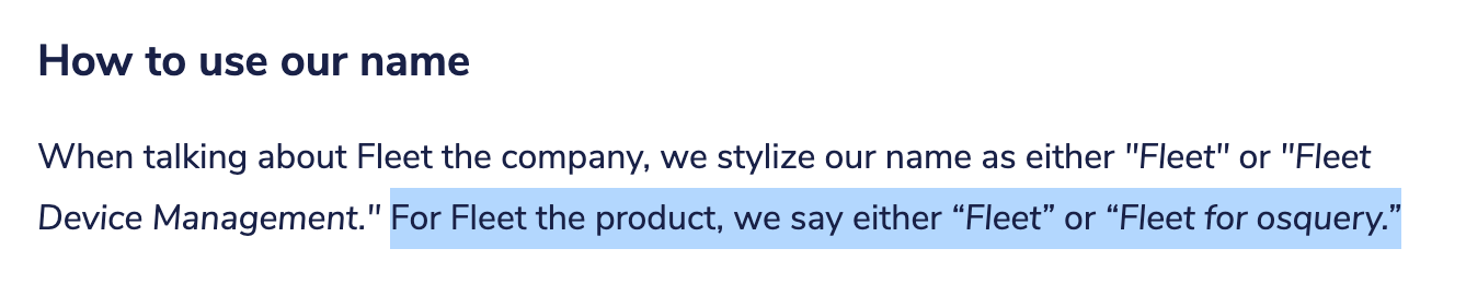 Update handbook - How to use our name · Issue #7891 · fleetdm/fleet · GitHub