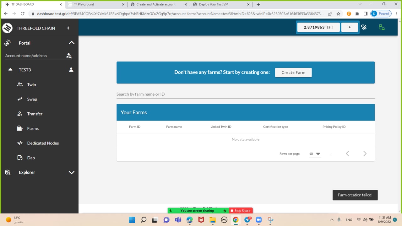 Create a Farm: failed to create one · Issue #70 · threefoldtech/tfgrid-sdk-ts · GitHub