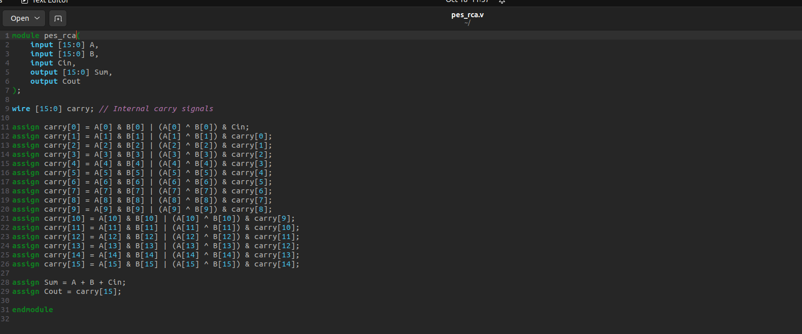GitHub - Pranav1723/pes_rca: 16 bit Ripple Carry Adder in Verilog along ...
