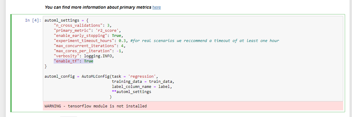 Unable to perform AutoML model training with Tensorflow. Reports ...