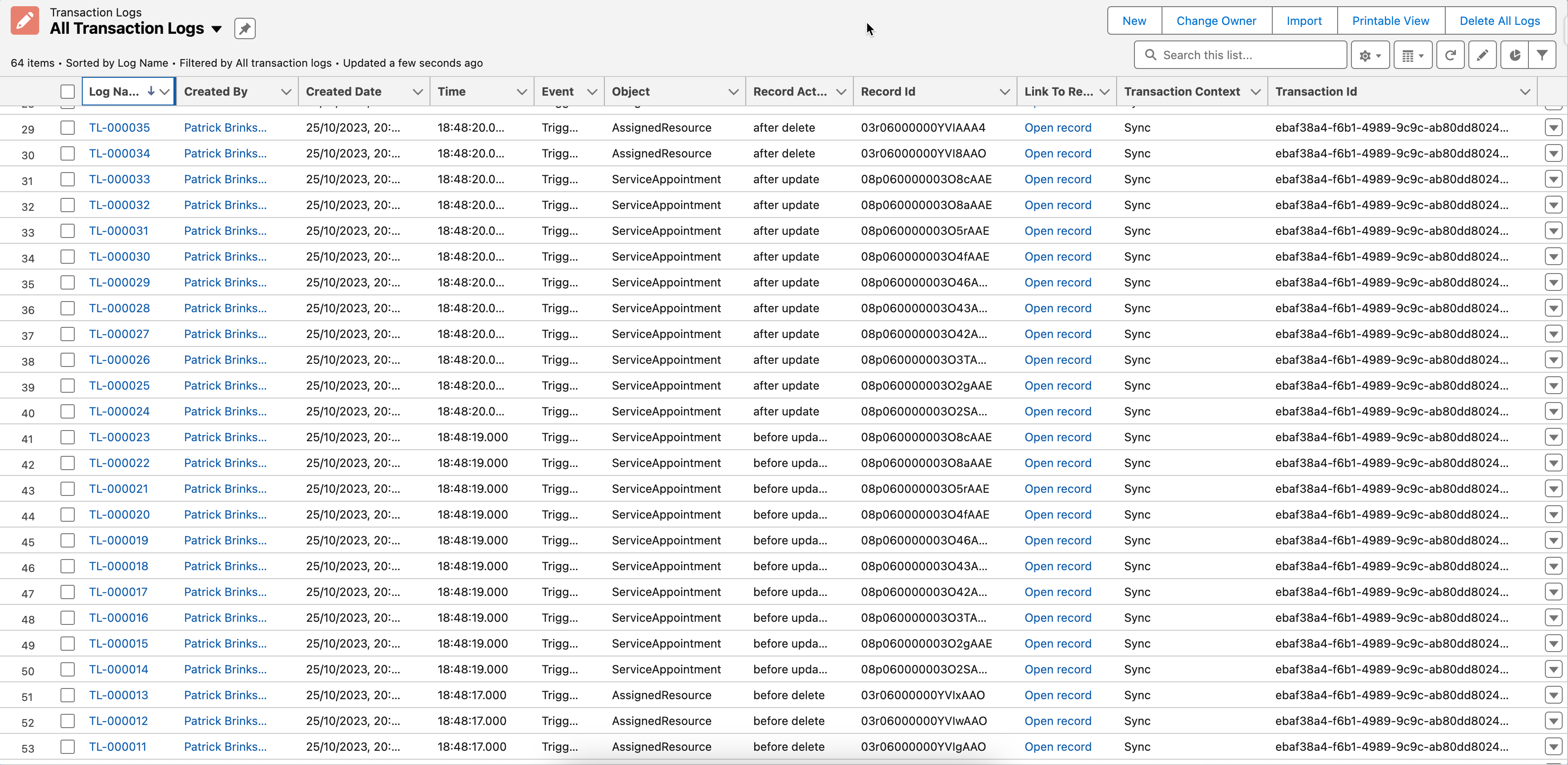 GitHub - iampatrickbrinksma/Salesforce-Transaction-Log: Log record transactions in Salesforce