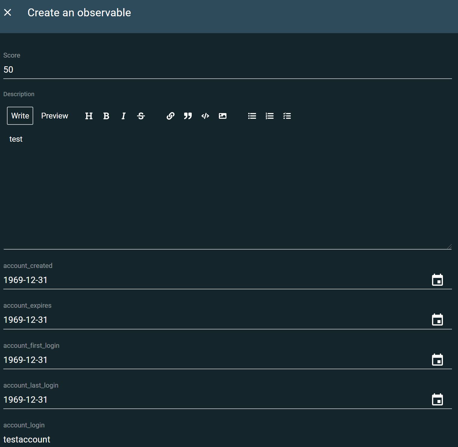 Can't create User Account Observable · Issue #1100 · OpenCTI-Platform/opencti · GitHub