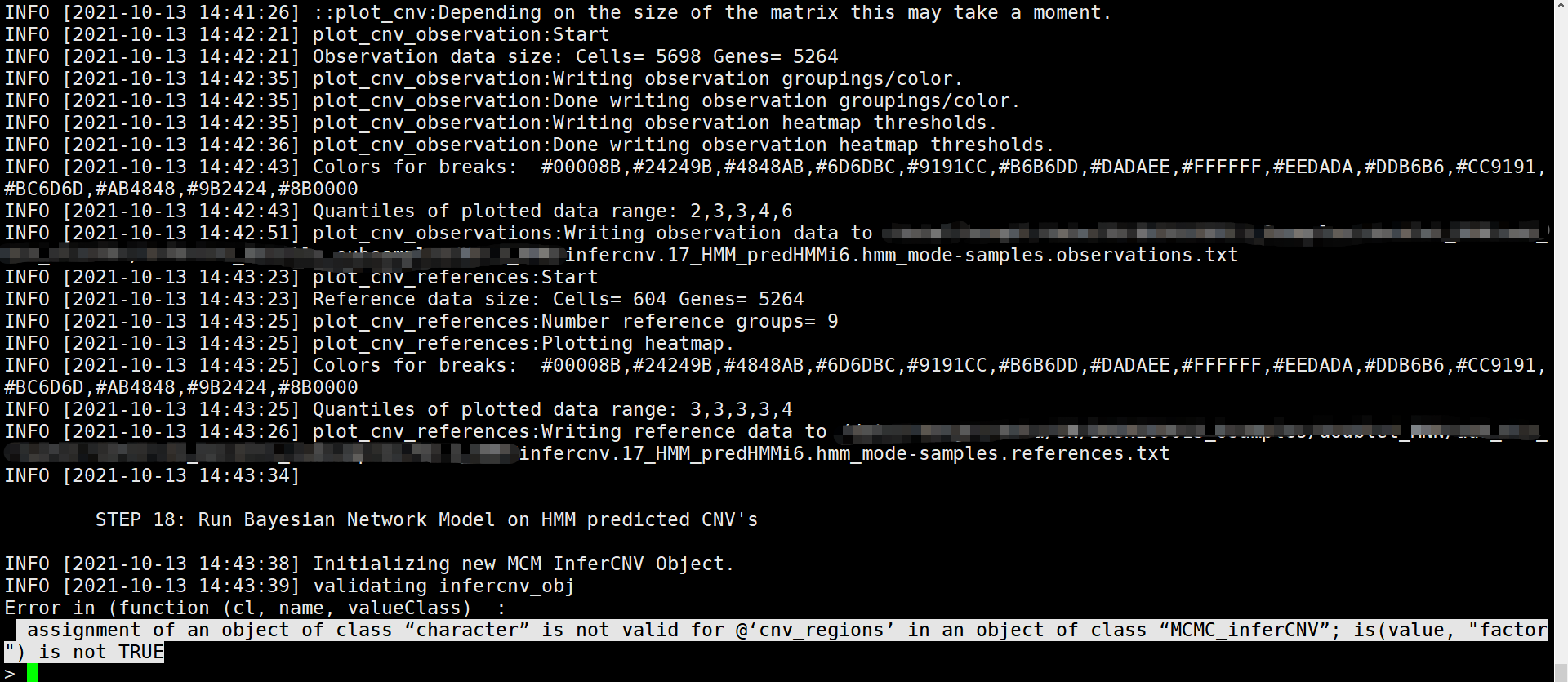 STEP 18: Run Bayesian Network Model on HMM predicted CNV's ( assignment of an object of class ...