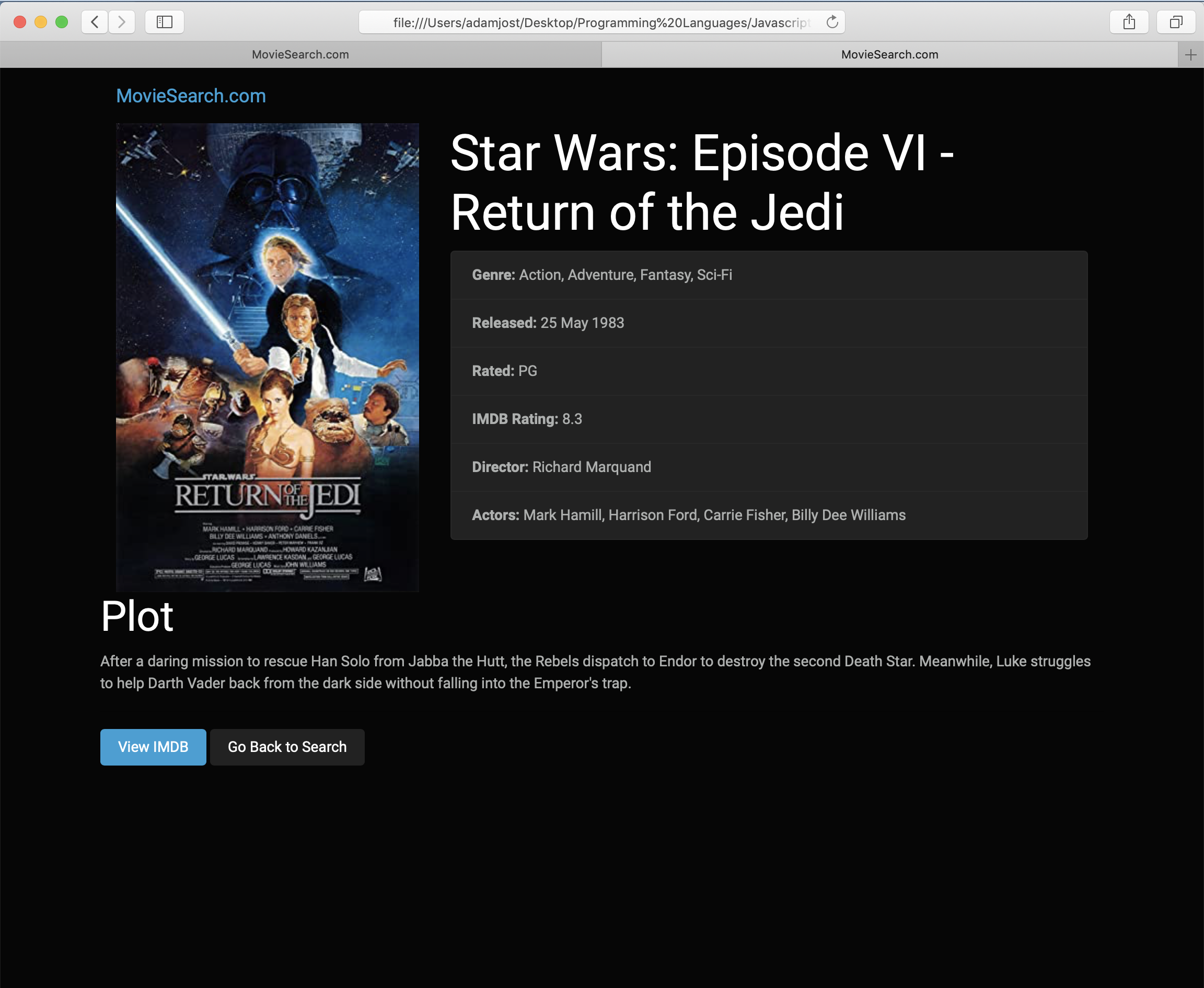 GitHub - adamthecreator369/MovieSearchApp: Javascript web application for searching movies using ...