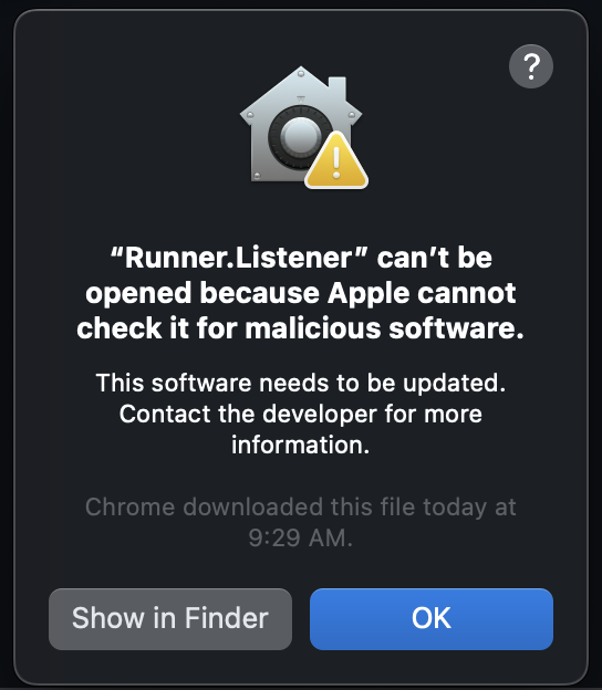 Installing runner 2.298.0 on MacOS fails at config.sh step · Issue #2172 · actions/runner · GitHub