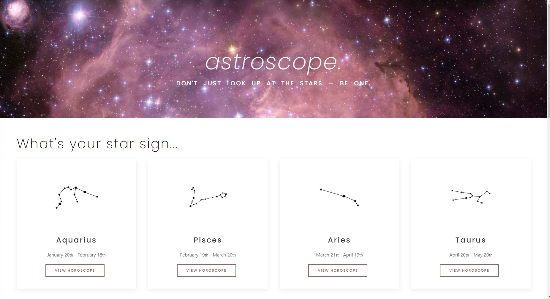 GitHub - mascarelloa/astroscope: Web app that displays the user's daily horoscope and a snapshot ...