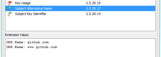 Support for SAN (subject alternative name) entries in "examine a ...