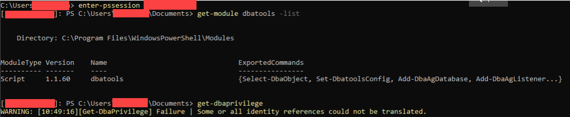 Get-DbaPrivilege Produces No Output in Remote Session · Issue #8118 · dataplat/dbatools · GitHub