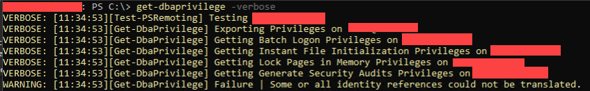 Get-DbaPrivilege Produces No Output in Remote Session · Issue #8118 · dataplat/dbatools · GitHub