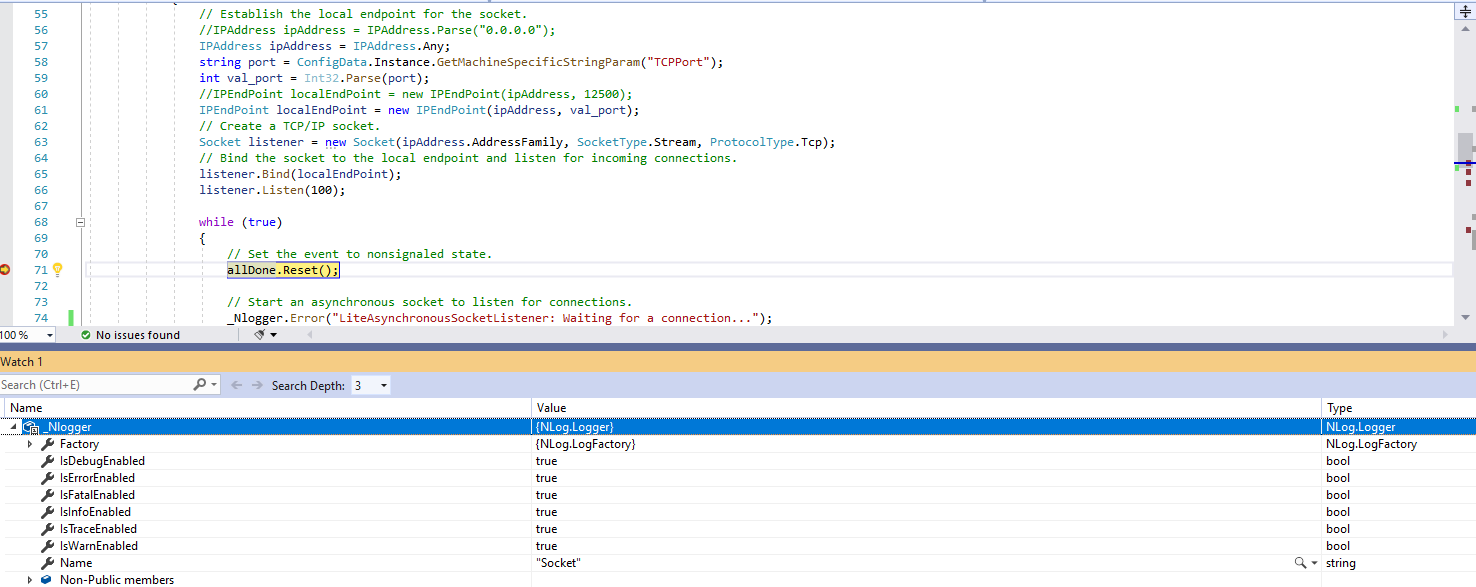 NLog does not write any lines when the code is inside a socket thread ...