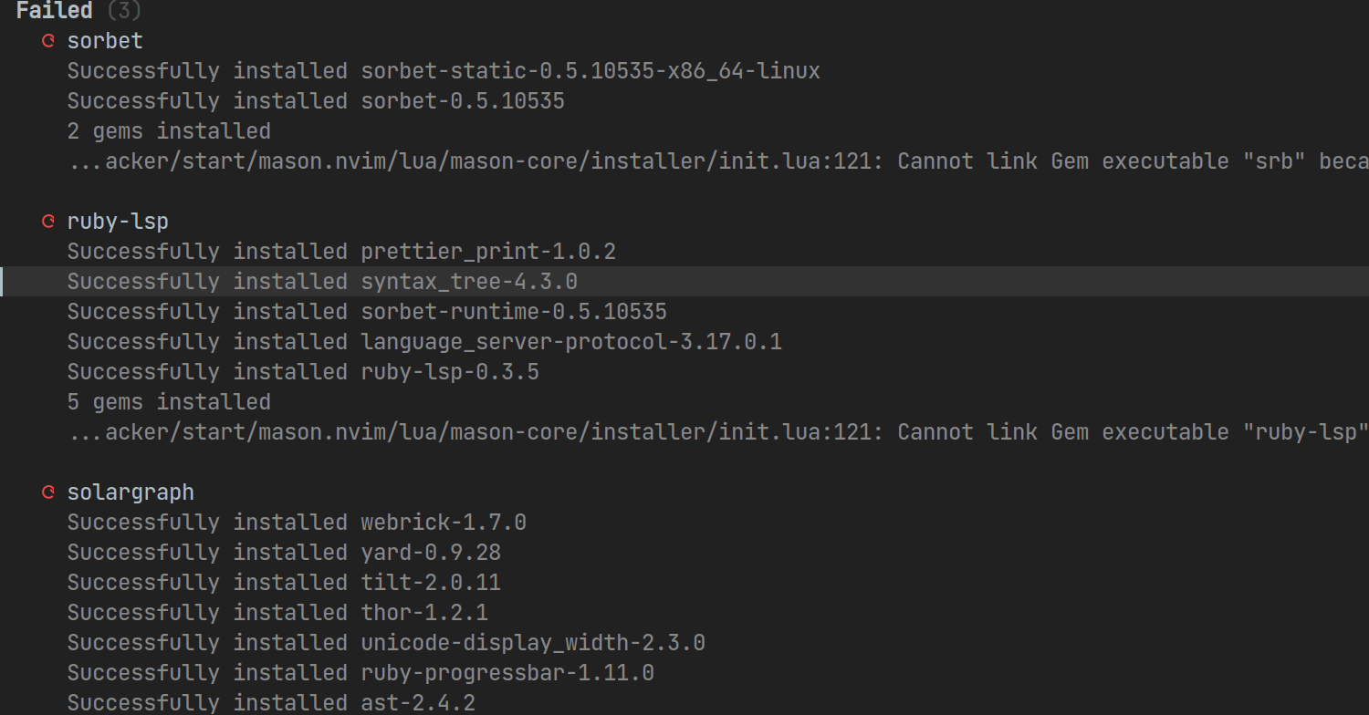 Can't install any of the ruby LSPs. · Issue #94 · mason-org/mason-lspconfig.nvim · GitHub