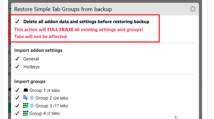 Restoring tab groups results in append, not replace · Issue #498 · Drive4ik/simple-tab-groups ...
