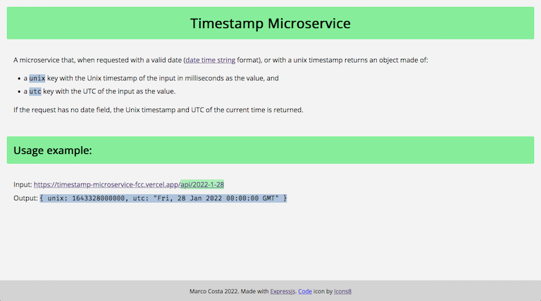 GitHub - marcocosta1618/timestamp-microservice: Timestamp microservice