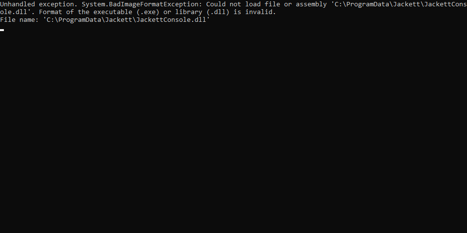Could not load file or assembly 'C:\ProgramData\Jackett\JackettConsole ...