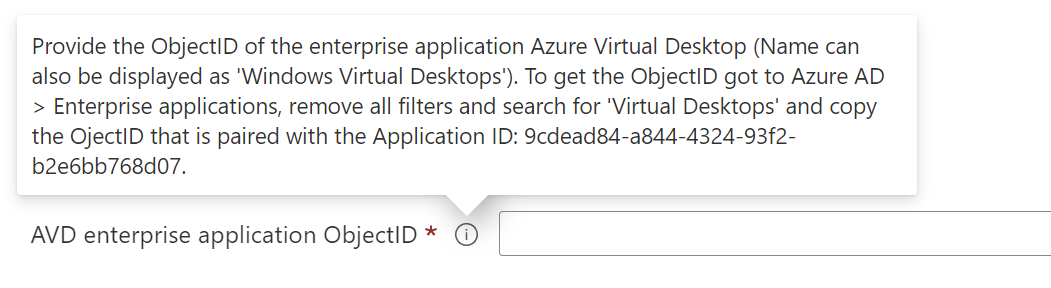 Management Plane requesting the "AVD enterprise application ObjectID ...
