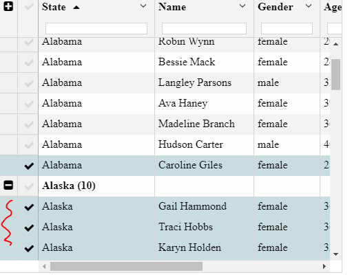 Selected groupings selects all of that column value no matter if filter is applied · Issue #6418 ...