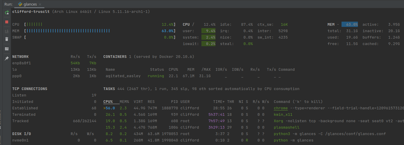 Docker stats not reflecting on Archlinux · Issue #1857 · nicolargo/glances · GitHub