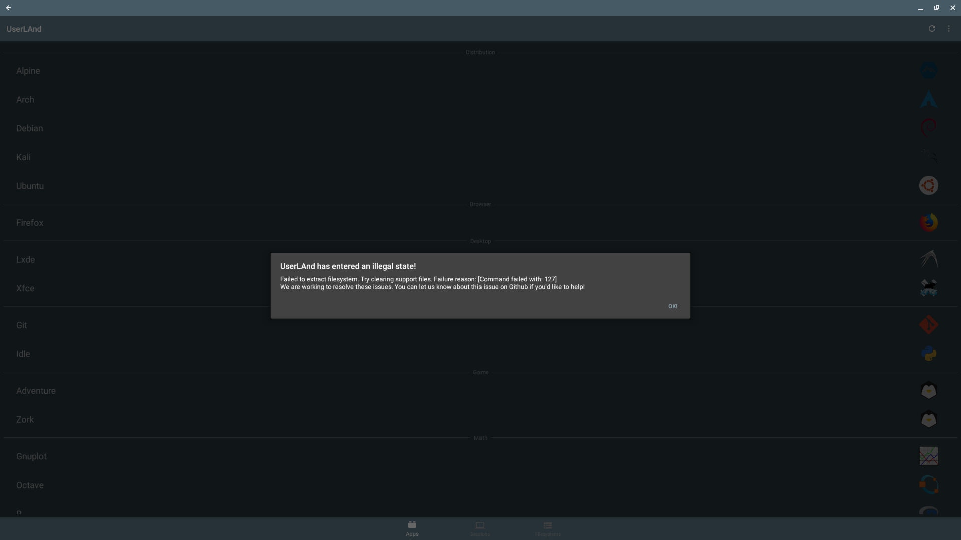 Bug report - [Illegal state, command line failed with 127] · Issue #945 · CypherpunkArmory ...