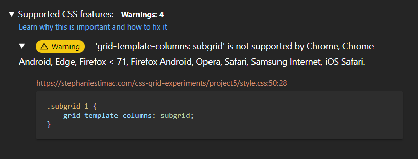 [Bug] Supported CSS features not flagging 'display: subgrid' · Issue #3479 · webhintio/hint · GitHub
