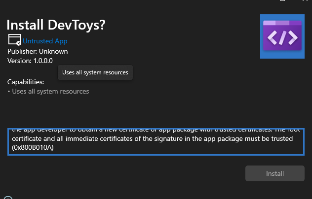 DevToys not showing up in MS Store & MSI bundle description says "Uses all system resources" on ...