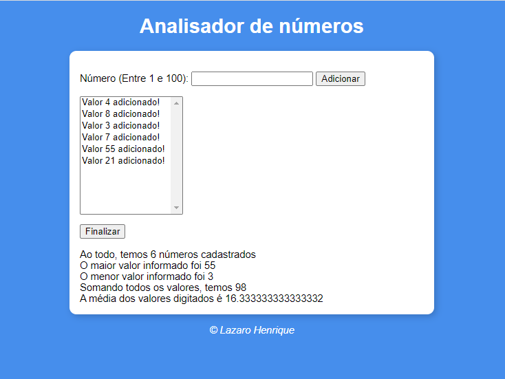 Github Lazarohenrique3projeto Analisador De Numeros Projeto Realizado Durante O Curso De 