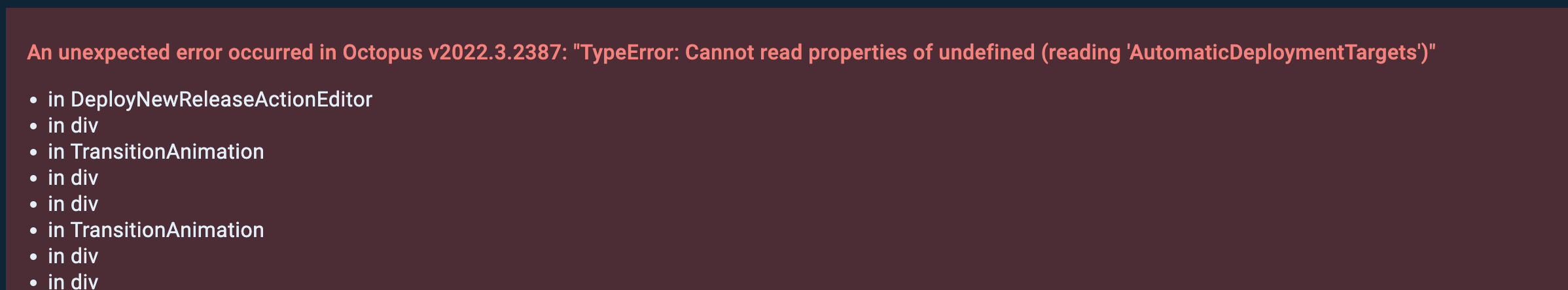 Scheduled Trigger Creation - Deploy New Release - TypeError: (reading AutomaticDeploymentTargets ...