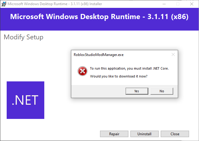 Asking to install .NET Core, even when installed · Issue #79 · MaximumADHD/Roblox-Studio-Mod ...
