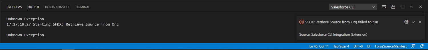 Unknown Exception when retrieve package.xml · Issue #3188 · forcedotcom/salesforcedx-vscode · GitHub
