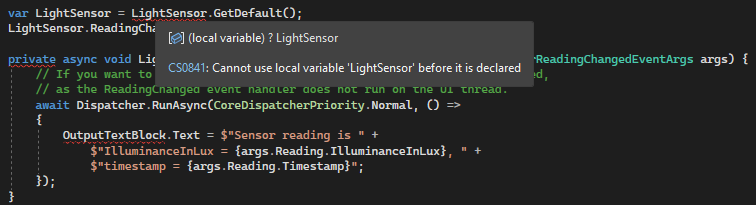 LightSensor documentation example code bug · Issue #10710 · unoplatform/uno · GitHub