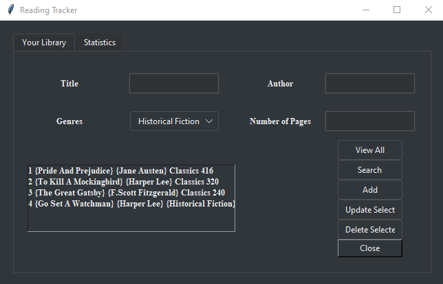 Github Gokalpdmr97 Reading Tracker In This Project A Program That